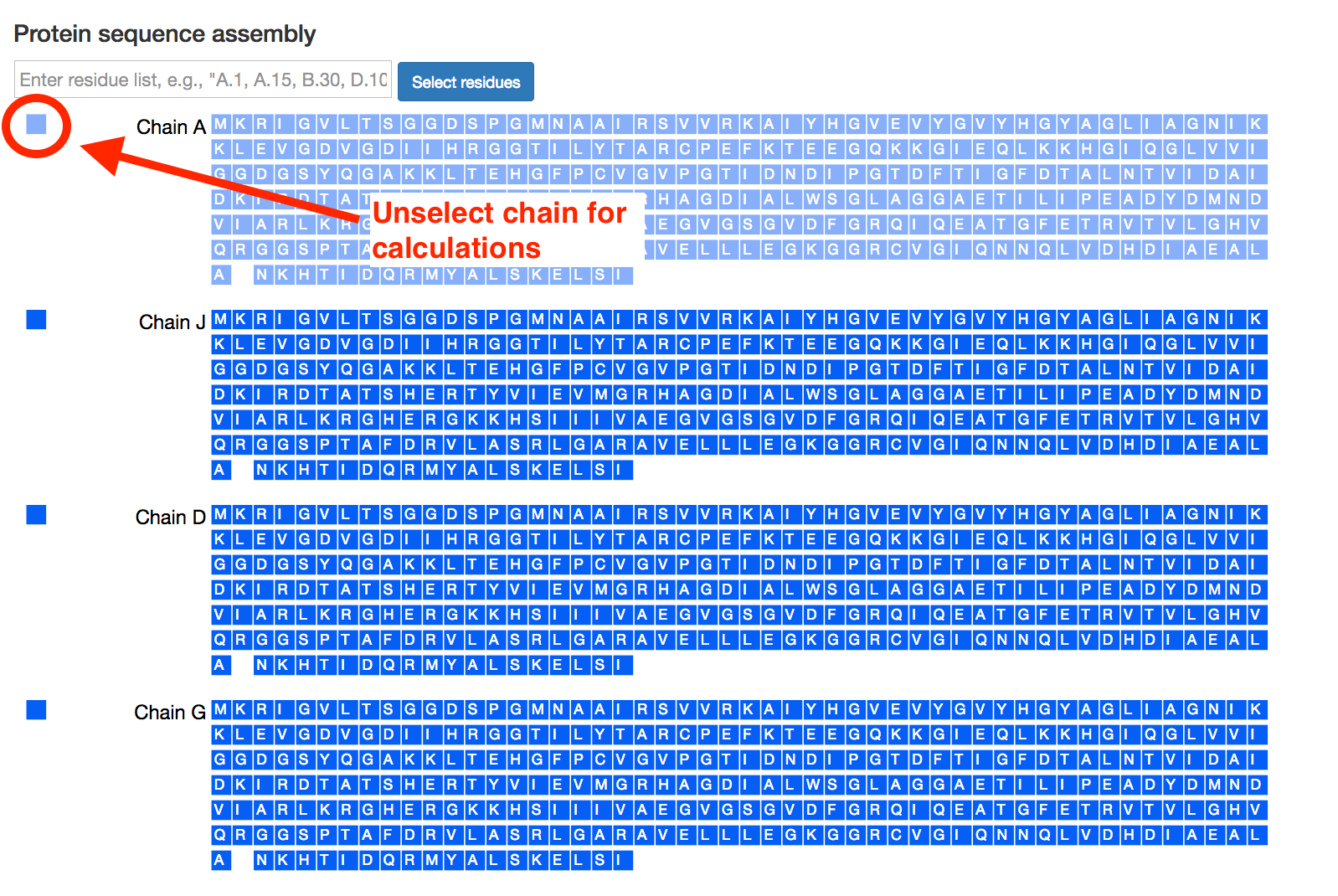 Excluding chains from computation, or selecting entire chain as binding ...
